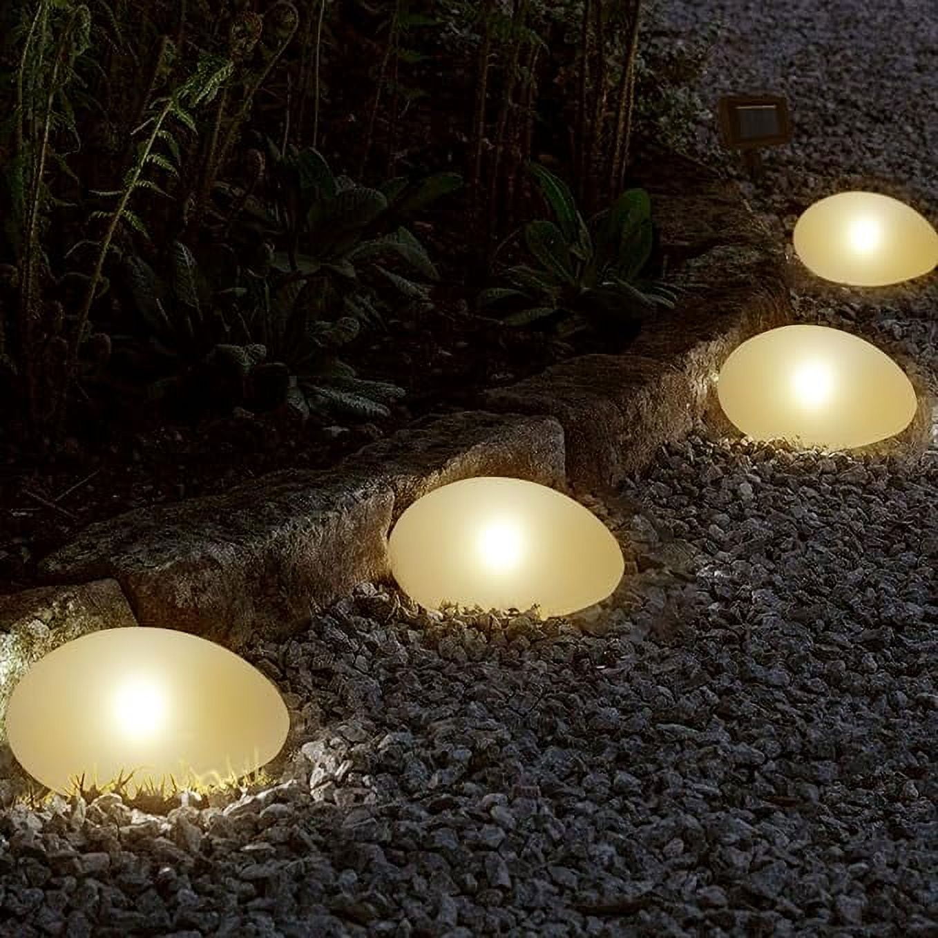 SUNNYPARK Solar Garden Lights Outdoor Set of 4 Plastic Pebble Shape ...
