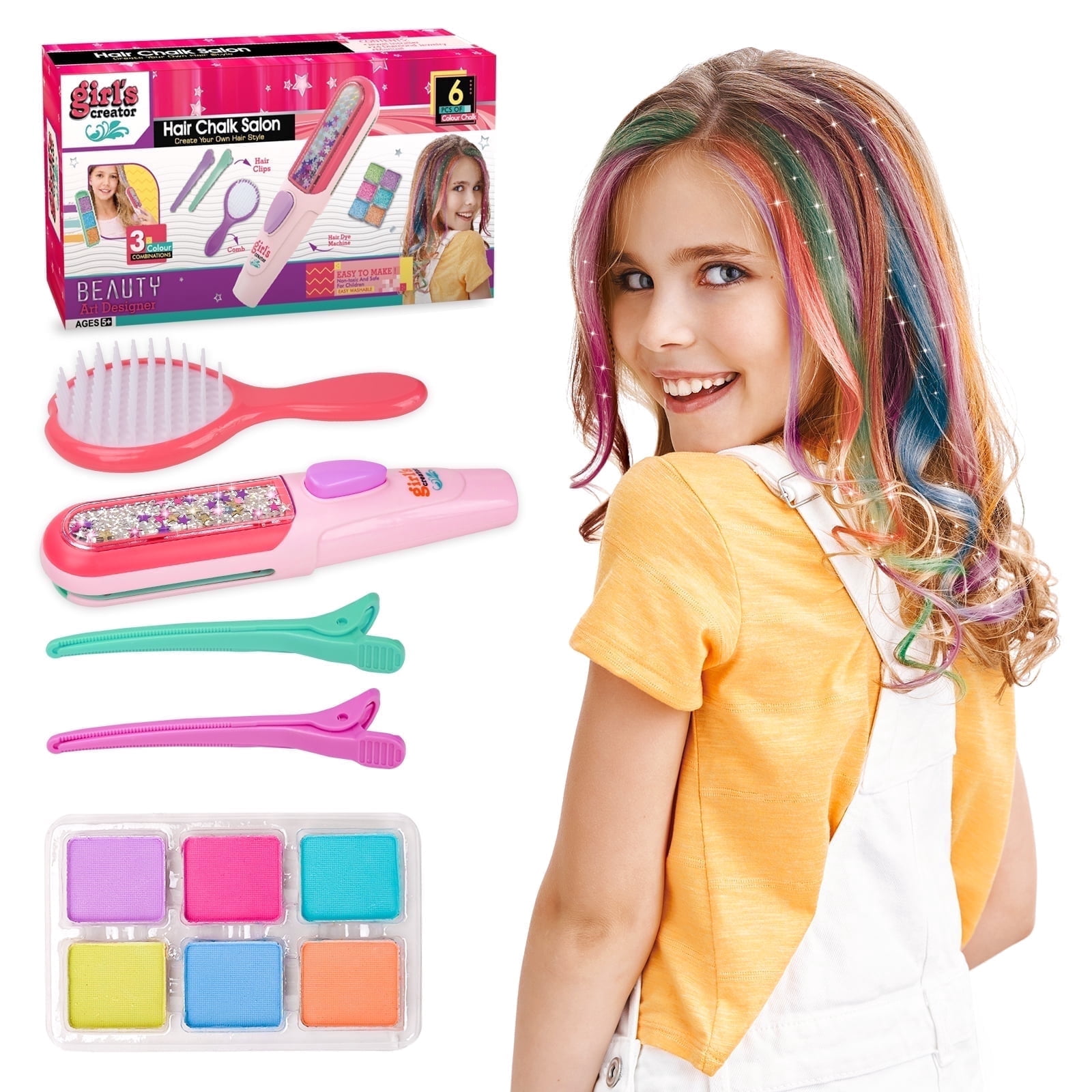 SUNNYPIG Hair Chalk Art Toy Set for Kids Age 5-12, Temporary Hair ...