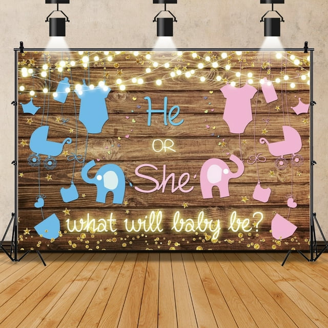 SUNOLIFE 10x8ft,Gender Reveal Backdrops,Baby Shower Wood Photography ...