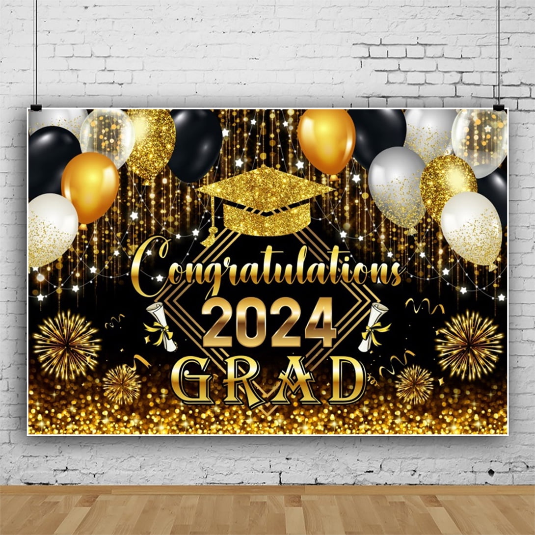 SUNOLIFE 10x8ft,Gold 2024 Graduation Party Backdrops Banner Prom ...