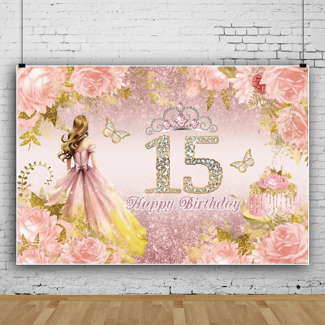SUNOLIFE 10x8ft,Happy Birthday Backdrops Banner for Women Pink Princess ...