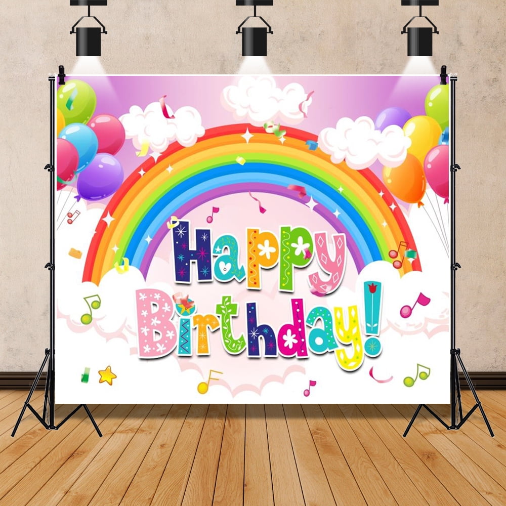 SUNOLIFE 10x8ft,Happy Birthday Backdrops,Rainbow Photography Background ...