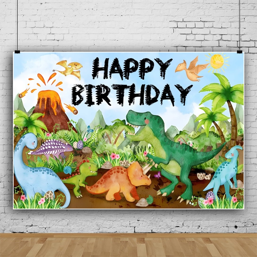 SUNOLIFE 10x8ft,Happy Birthday Kids Backdrops Banner Wild Animal Jungle ...