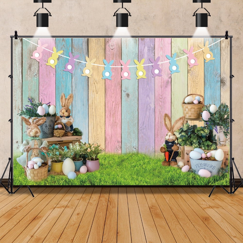 SUNOLIFE 10x8ft,Happy Easter Backdrop,Spring Easter Bunny Photography ...