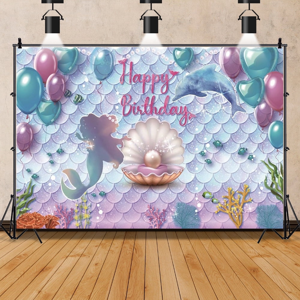 SUNOLIFE 10x8ft,Mermaid Birthday Backdrops,Glitter Scales Pearl ...
