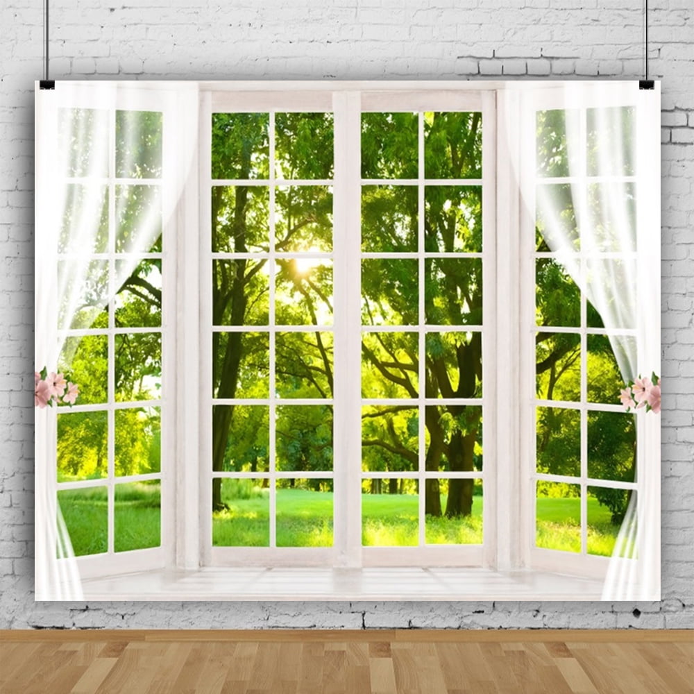 SUNOLIFE 10x8ft,Spring Garden Backdrops Banner Window Outdoor Natural ...