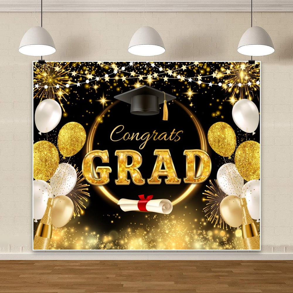 SUNOLIFE 2025 Graduation Party Backdrops Banner Gold Ballons Prom ...