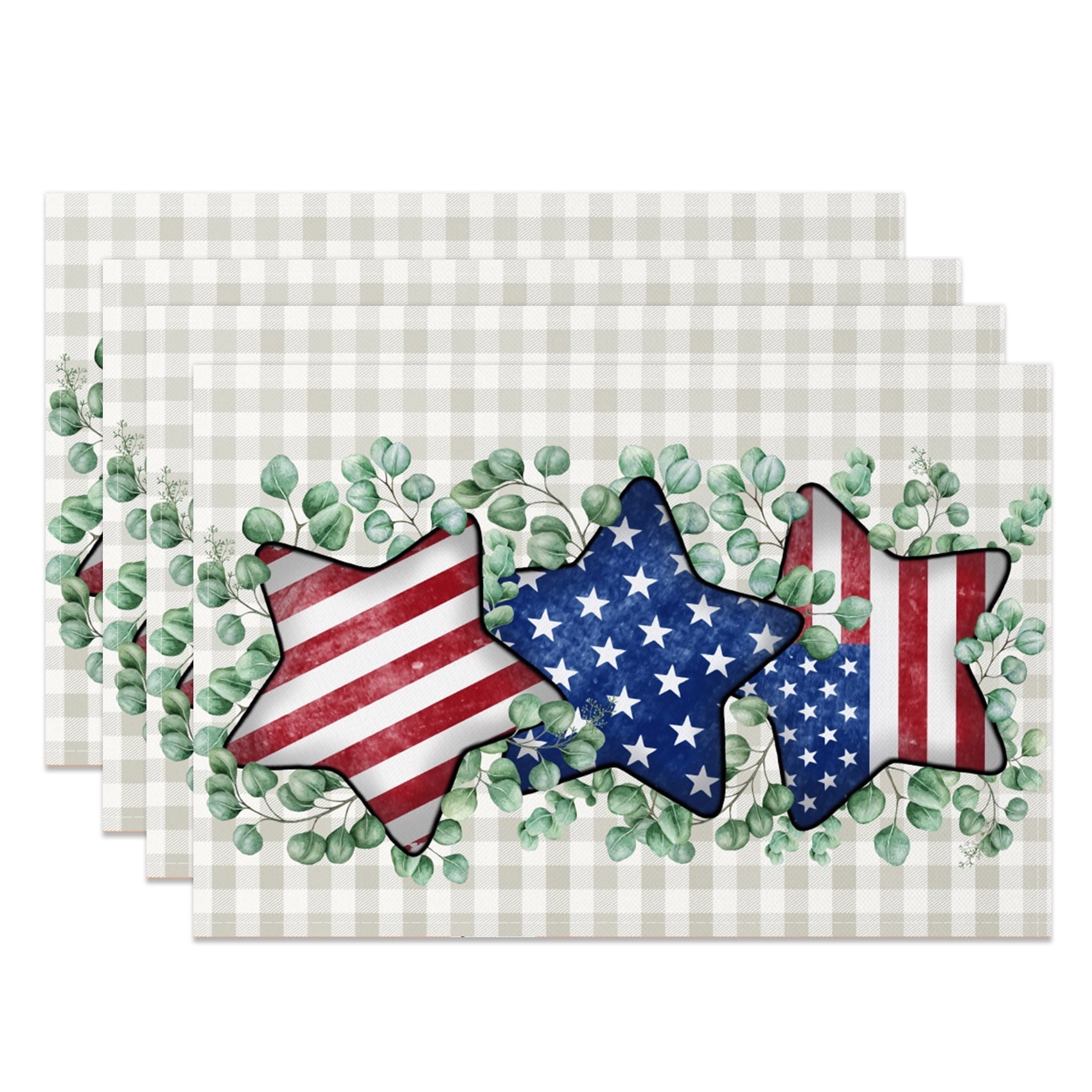 SUNOLIFE 4th of July Placemats Patriotic Table Mats Set of 4,Linen ...