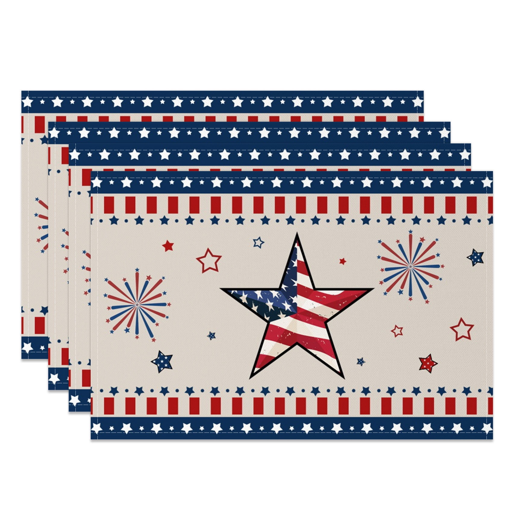 SUNOLIFE 4th of July Placemats Set of 4,Rustic Patriotic Independence ...