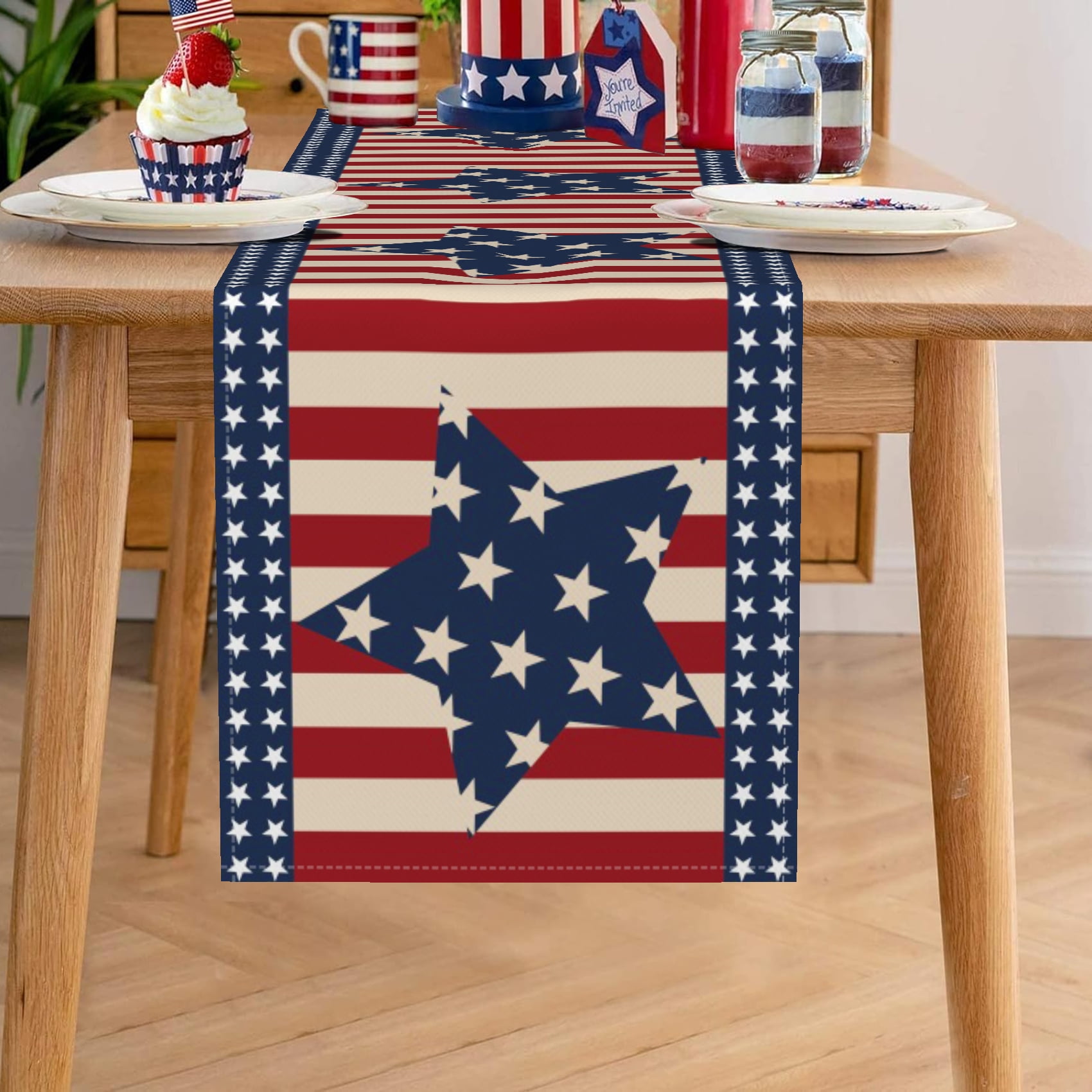 SUNOLIFE 4th of July Table Runner,Patriotic American Dining Table ...
