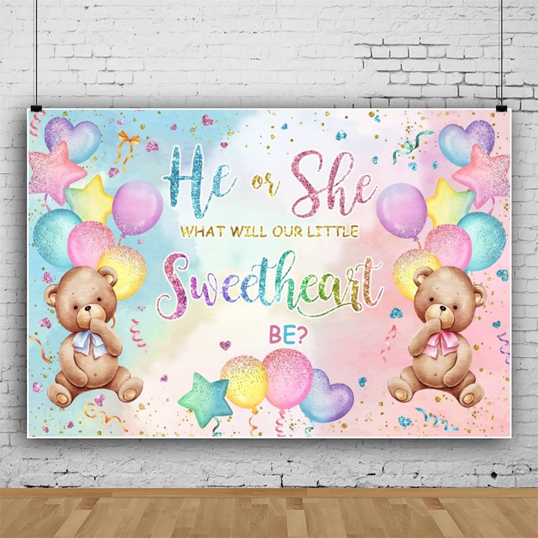 SUNOLIFE 5x3ft,Gender Reveal Backdrop,Baby Shower Bear Photography ...