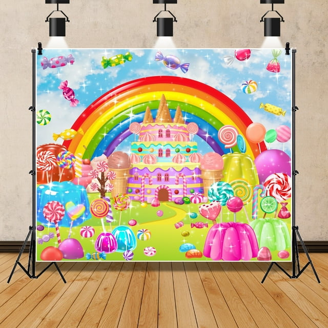 SUNOLIFE 5x3ft,Rainbow Candyland Backdrops,Sweet Ice Cream Background ...