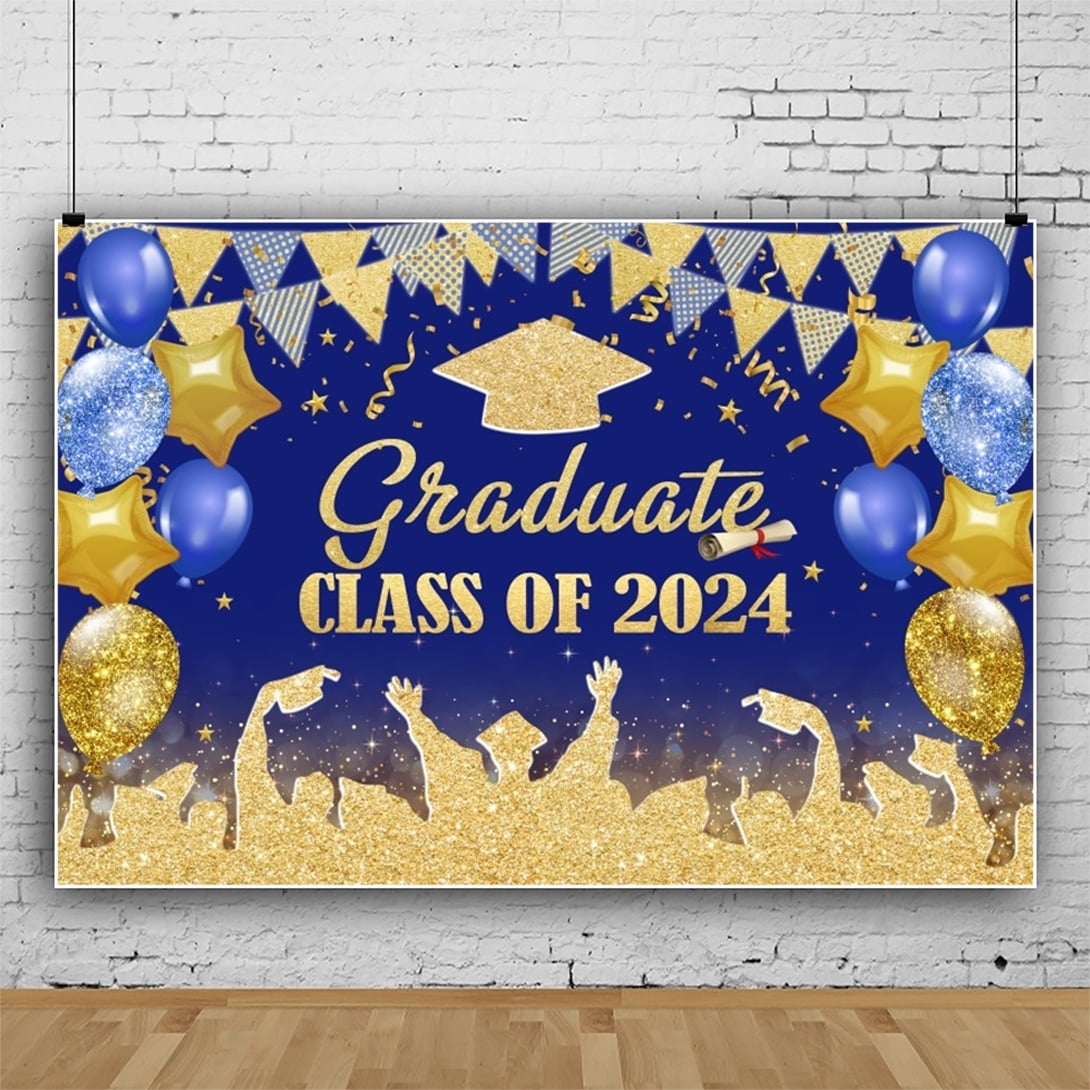 SUNOLIFE 6x4ft,Blue 2024 Graduation Party Backdrops Banner Prom ...