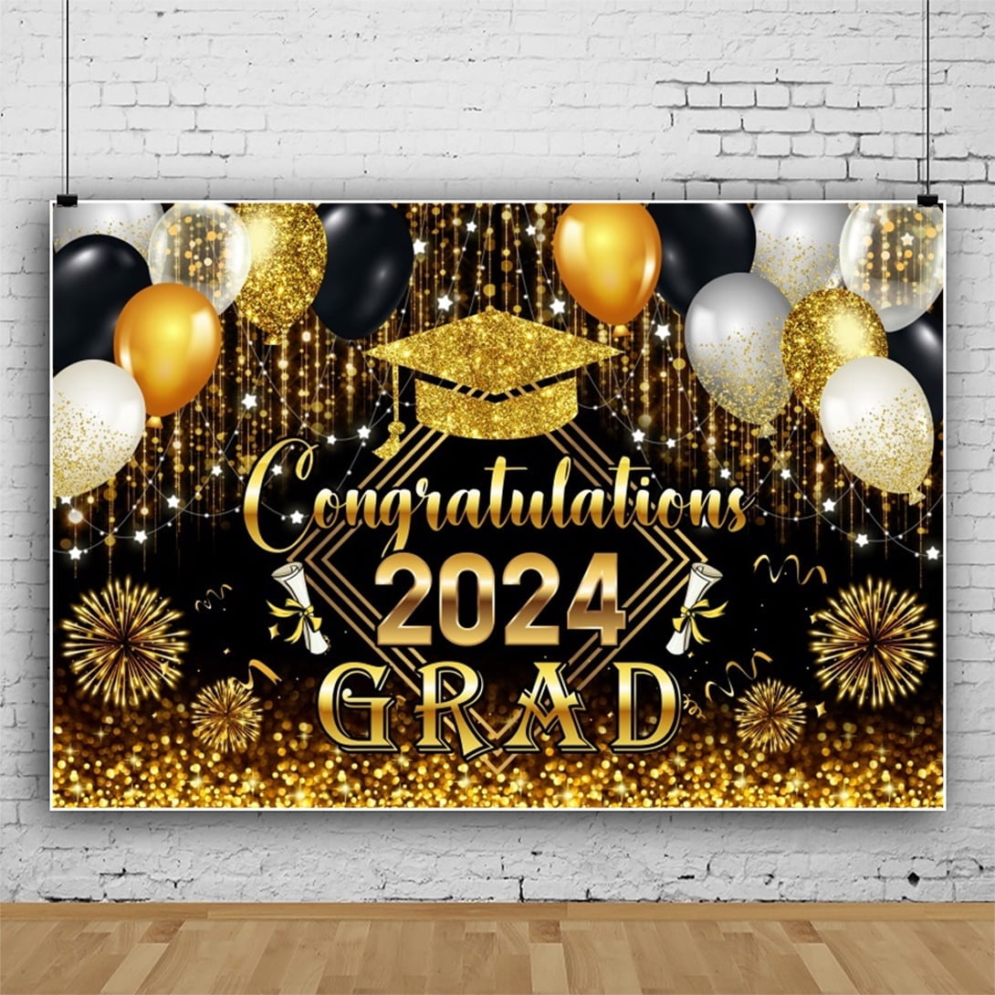 SUNOLIFE 6x4ft,Gold 2024 Graduation Party Backdrops Banner Prom ...