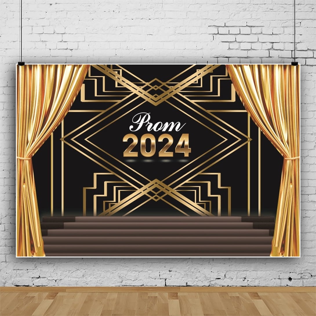 SUNOLIFE 7x5ft,Gold Prom Party Backdrops Banner 2024 Graduation ...