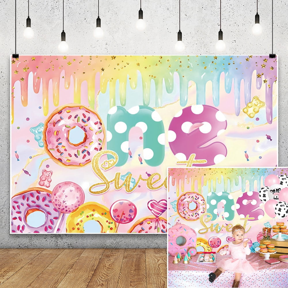 SUNOLIFE Happy 1st Birthday Backdrops for Kids Donut Candy One Birthday ...