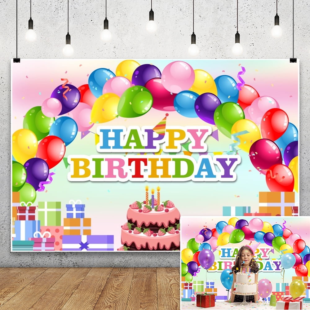 SUNOLIFE Happy Birthday Backdrops,Colorful Ballon Kids Birthday Party ...