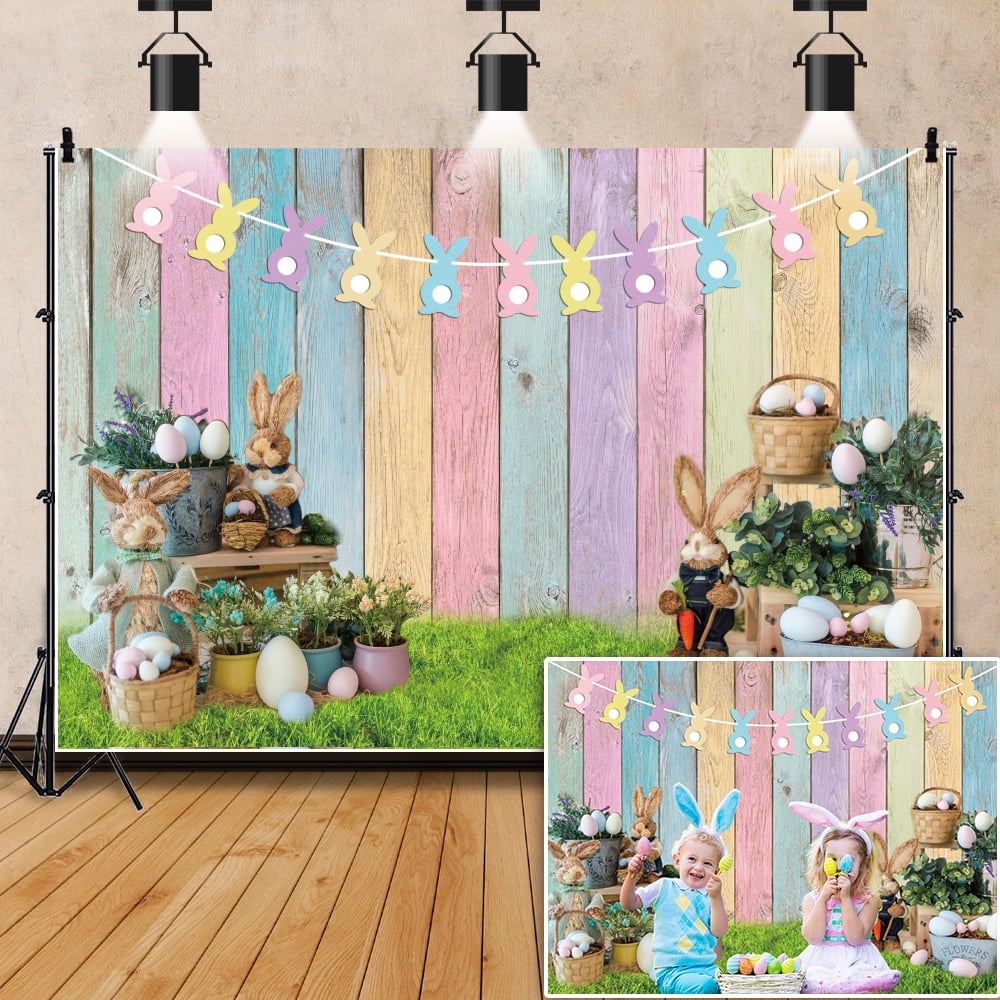 SUNOLIFE 7x5ft,Happy Easter Backdrop,Spring Easter Bunny Photography ...