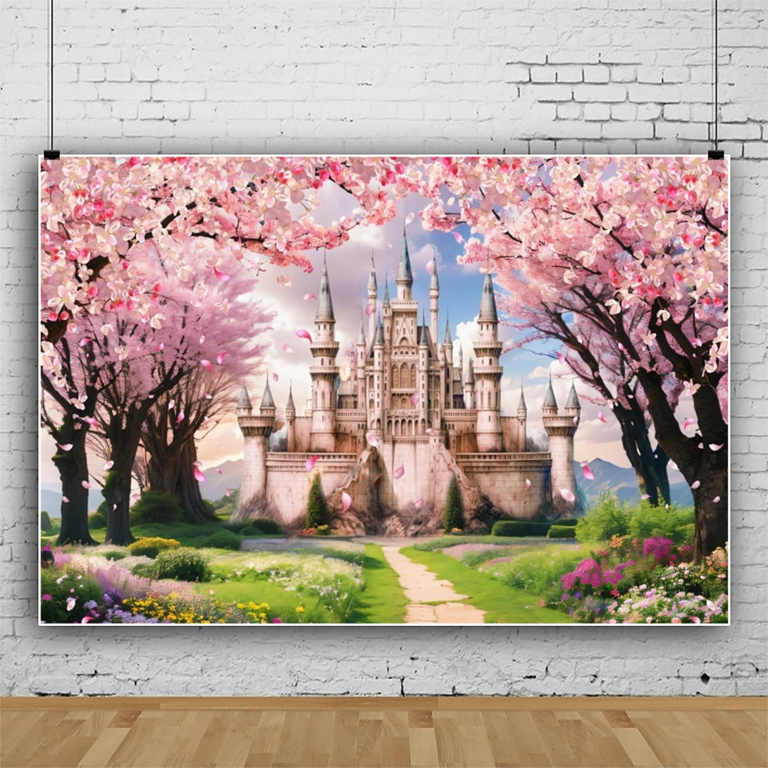 SUNOLIFE 7x5ft,Magical Princess Castle Backdrops Banner Pink Spring ...