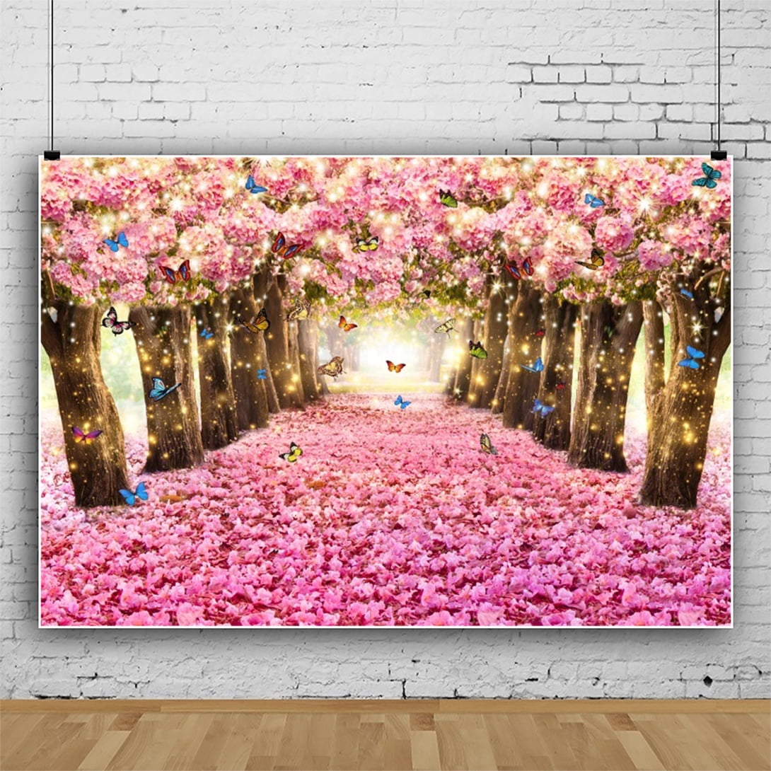 SUNOLIFE 8x6ft,Baby Shower Birthday Backdrops Banner Pink Cherry ...