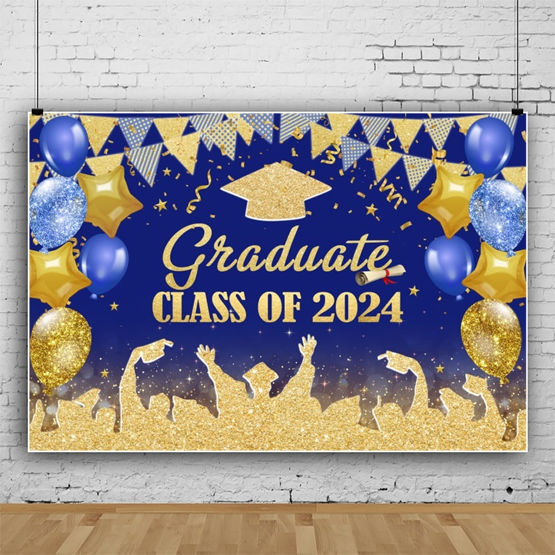 SUNOLIFE 8x6ft,Blue 2024 Graduation Party Backdrops Banner Prom ...