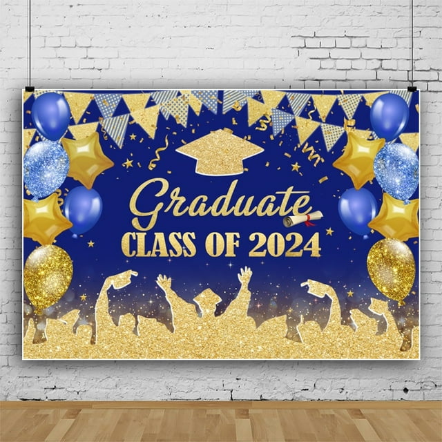 SUNOLIFE 8x6ft,Blue 2024 Graduation Party Backdrops Banner Prom ...
