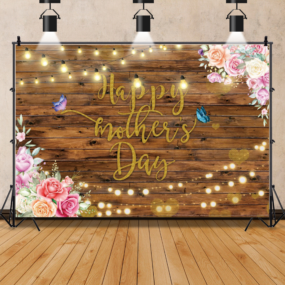 SUNOLIFE 8x6ft,Happy Mother's Day Backdrops,Brown Wood Photography ...