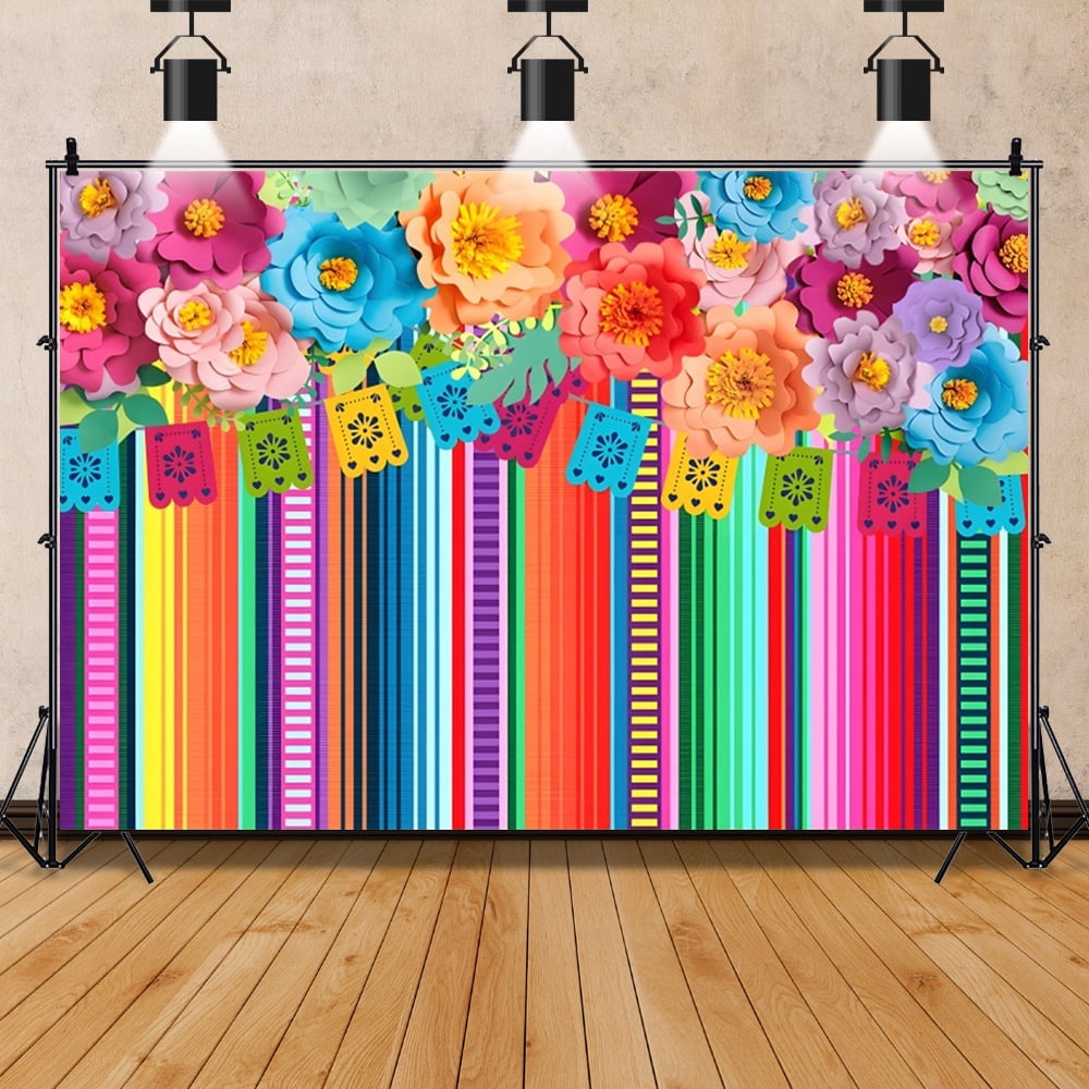 SUNOLIFE 8x6ft,Mexico Fiesta Party Backdrop Banner,Paper Flower Cinco ...