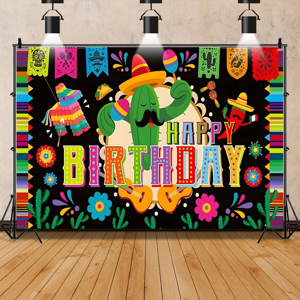SUNOLIFE 8x6ft,Mexico Happy Birthday Backdrops,Mexican Fiesta Themed ...