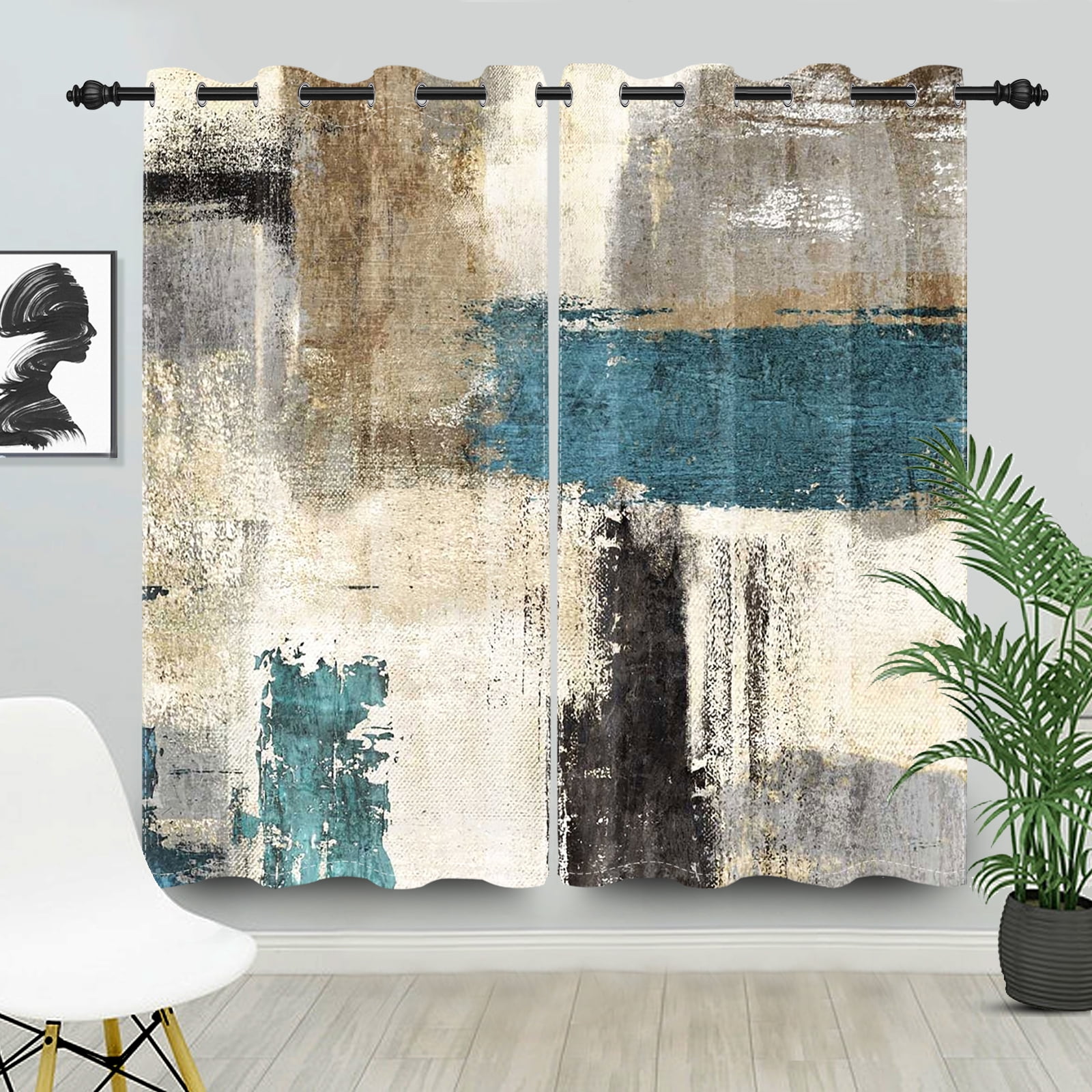 SUNOLIFE Abstract Blackout Curtains 2 Panels 84 Inch Watercolor Modern ...