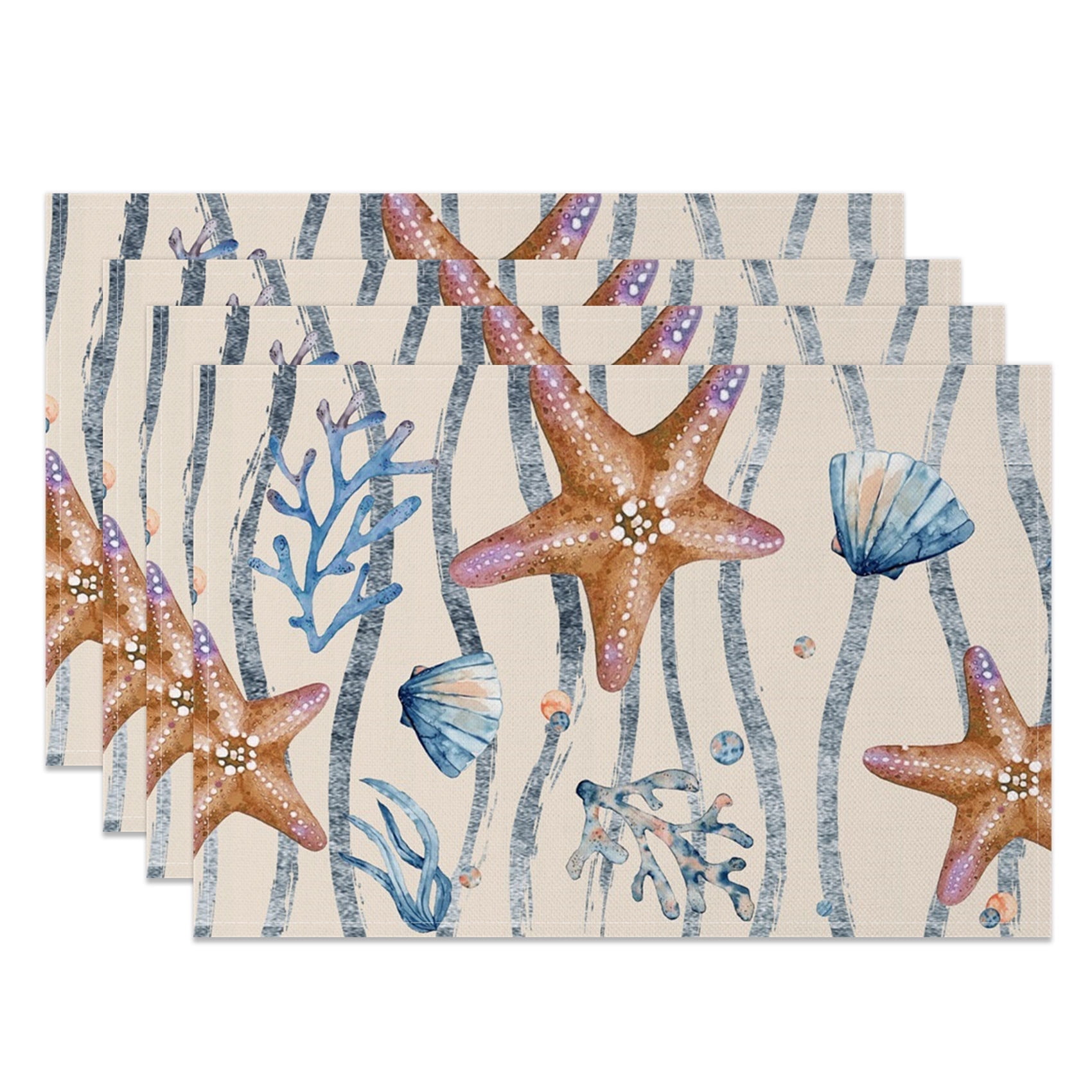 SUNOLIFE Beach Theme Placemats Set of 4,Nautical Seashell Starfish ...