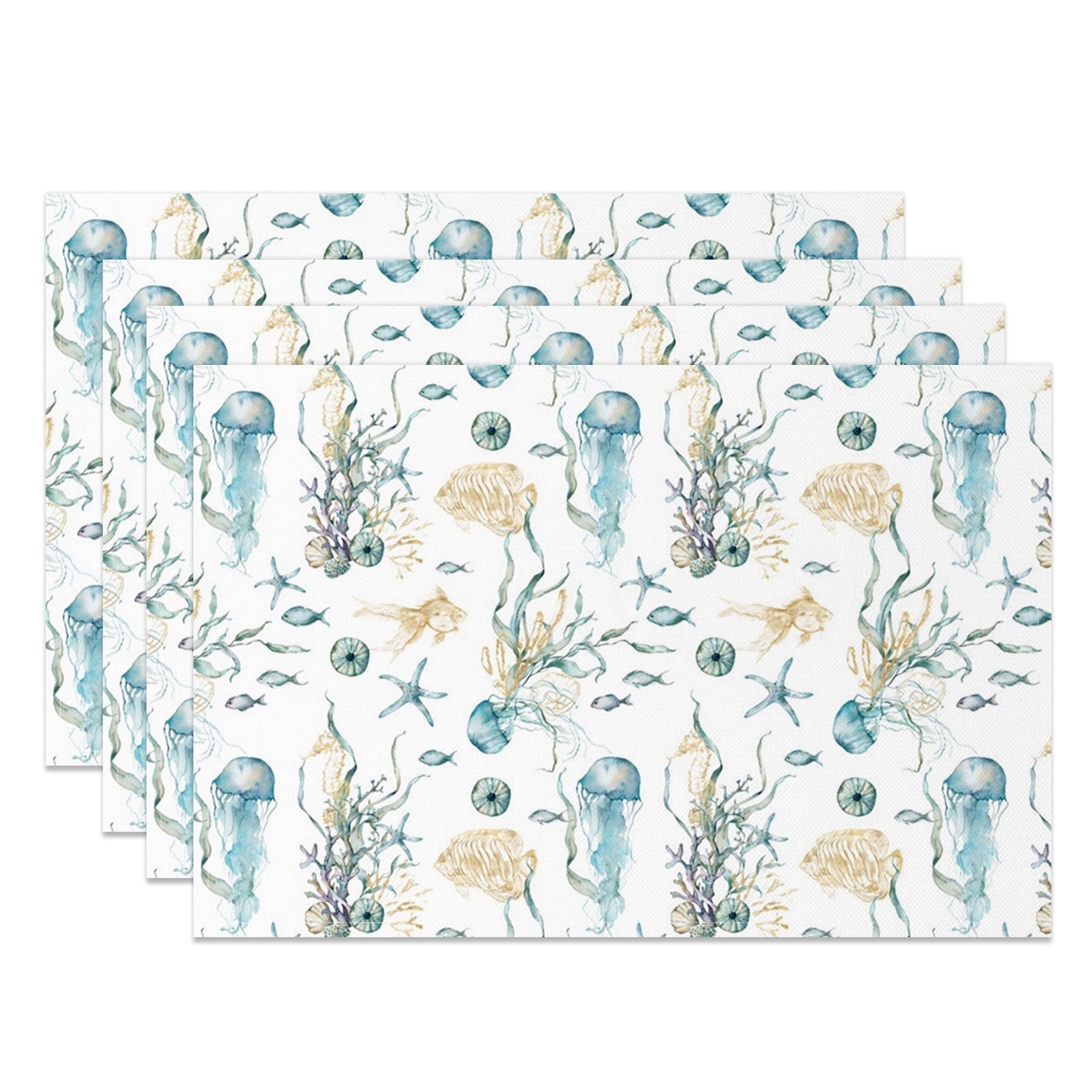 SUNOLIFE Beach Theme Placemats Set of 4,Summer Ocean Jellyfish Linen ...