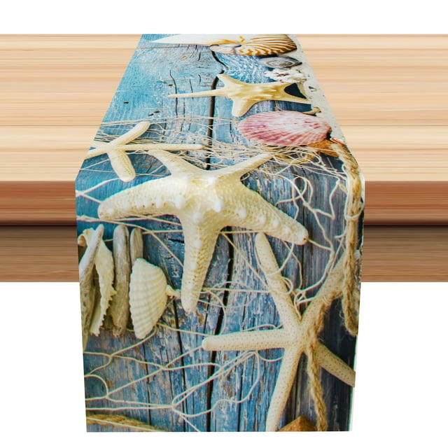 SUNOLIFE Beach Theme Table Runner,Nautical Coastal Ocean Shell Starfish ...