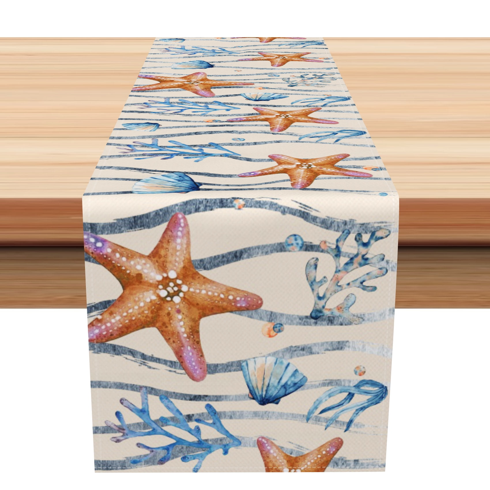 SUNOLIFE Beach Theme Table Runner,Ocean Starfish Kitchen Dining Table ...