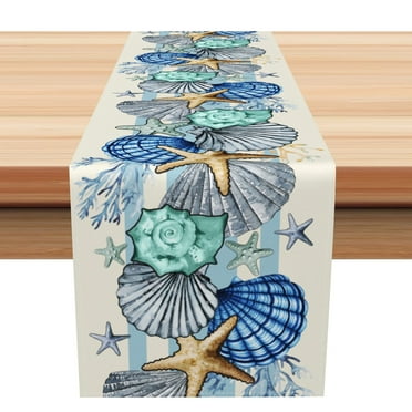 SUNOLIFE Ocean Beach Table Runner Summer Nautical Coastal Coral Kitchen ...