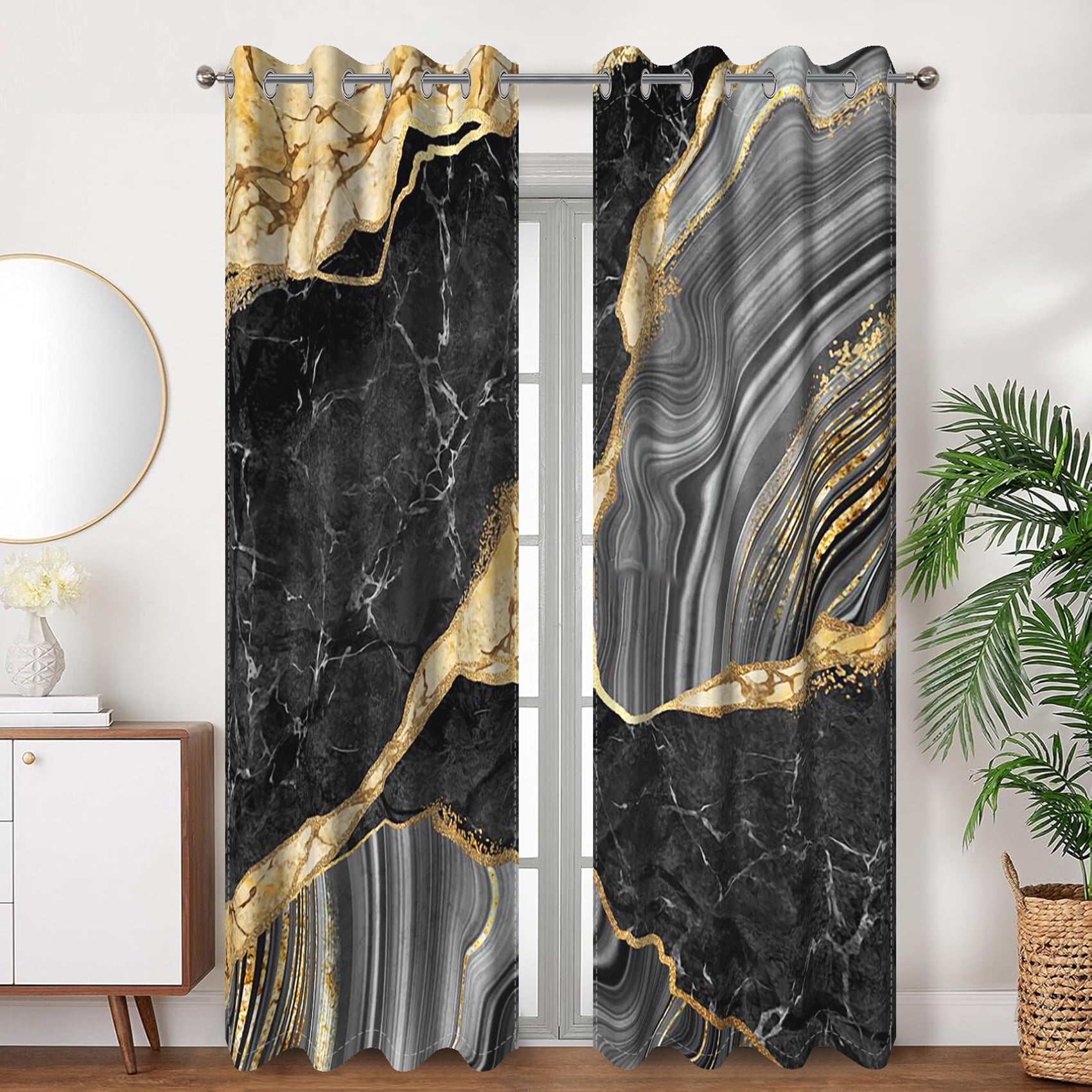 SUNOLIFE Black Marble Blackout Curtains 2 Panels 52x84 Inch Abstract ...