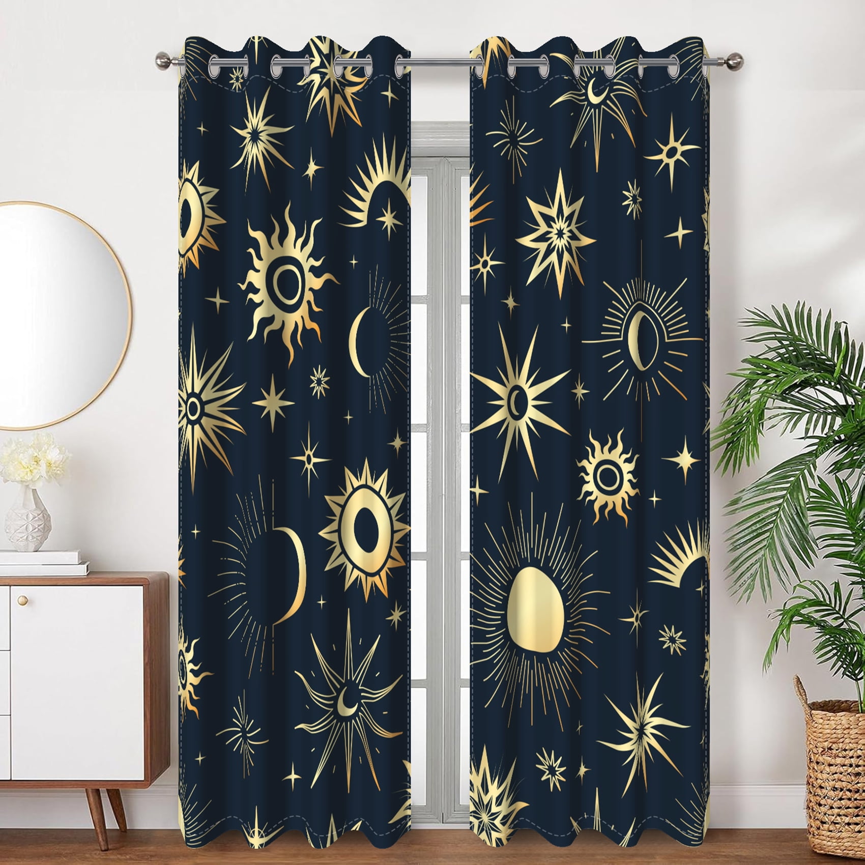 SUNOLIFE Black Sun and Moon Blackout Curtains 2 Panels 63 Inch Moon ...