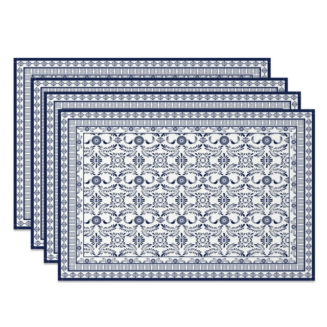 SUNOLIFE Blue Bohemian Placemats Set of 4,Boho Table Mats for Dining ...