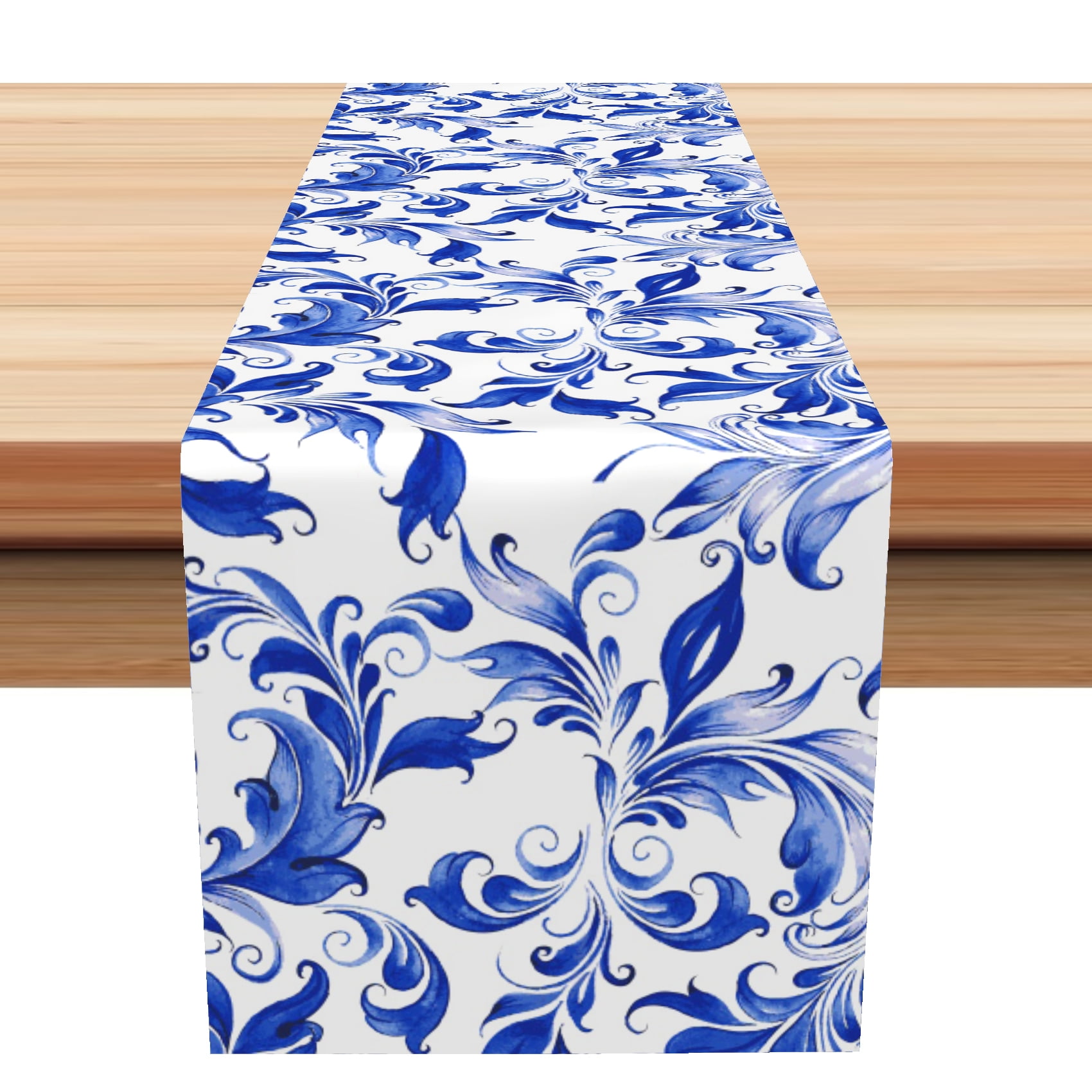 SUNOLIFE Blue Floral Table Runner Kitchen Dining Table Covers ...