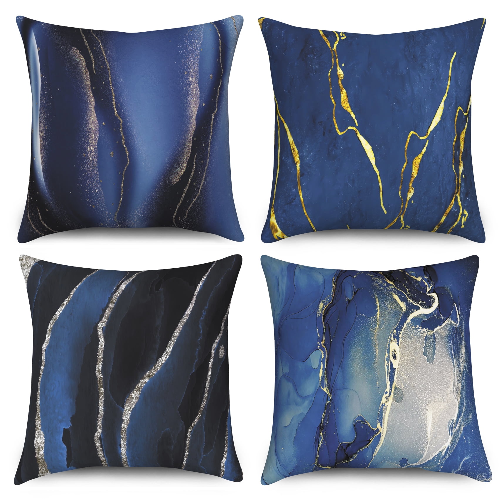 SUNOLIFE Blue Marble Throw Pillow Covers Set of 4,Abstract Texture ...