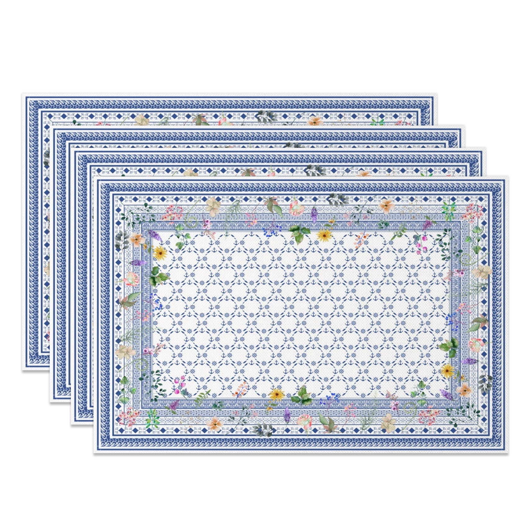 SUNOLIFE Bohemian Placemats Set of 4,Blue Boho Table Mats for Dining ...