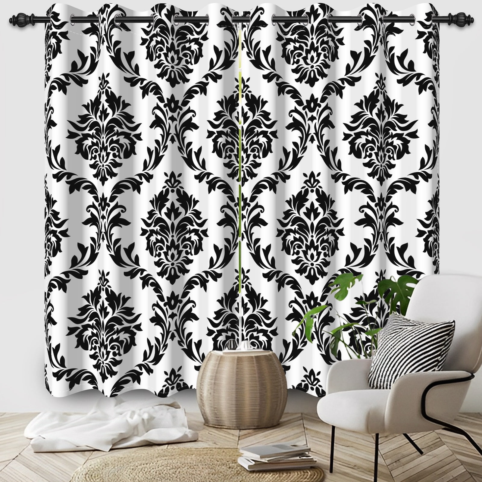 SUNOLIFE Boho Blackout Curtains 2 Panels 63 Inch Black and white Window ...