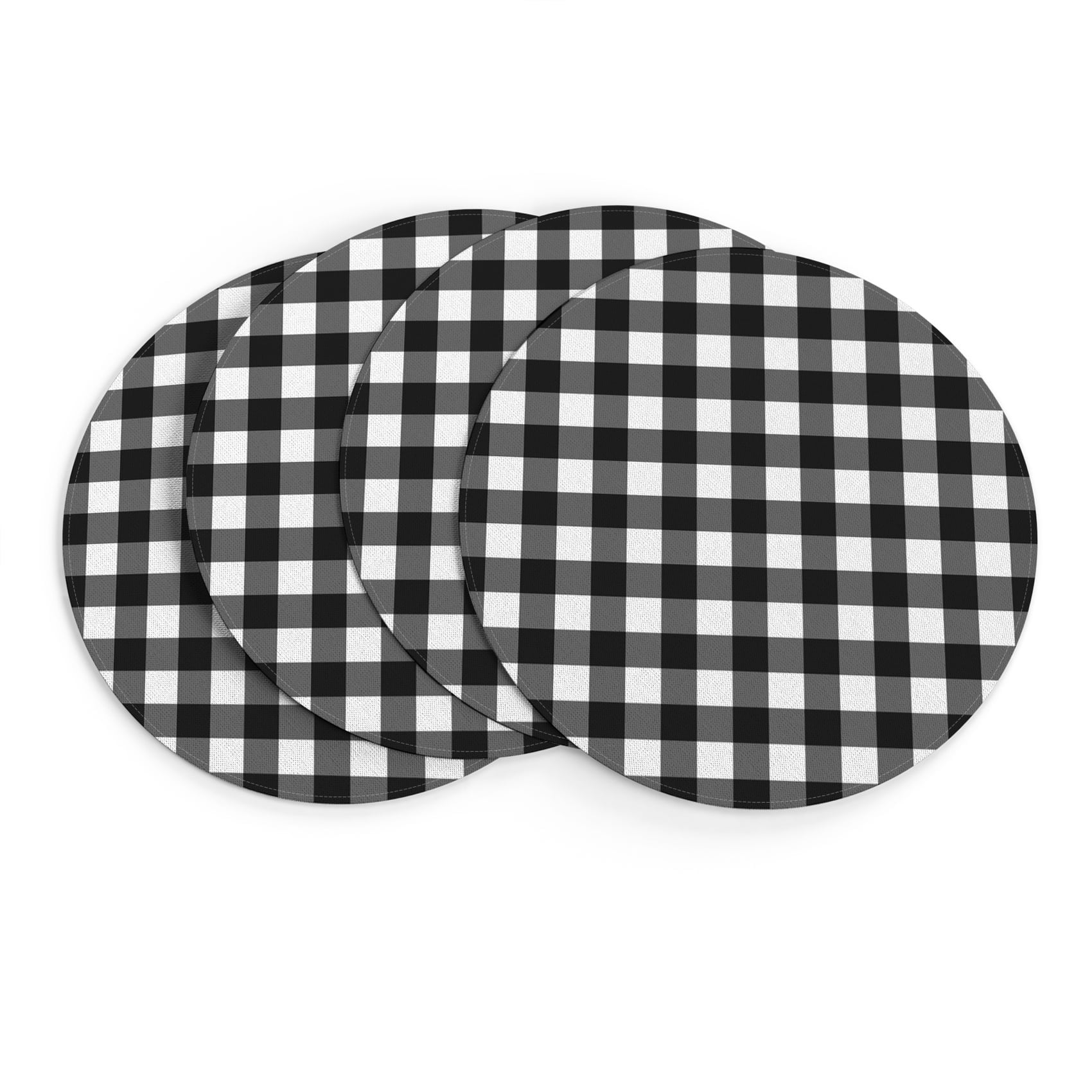 SUNOLIFE Buffalo Plaid Round Placemats Set of 4,Black and White 15 inch ...