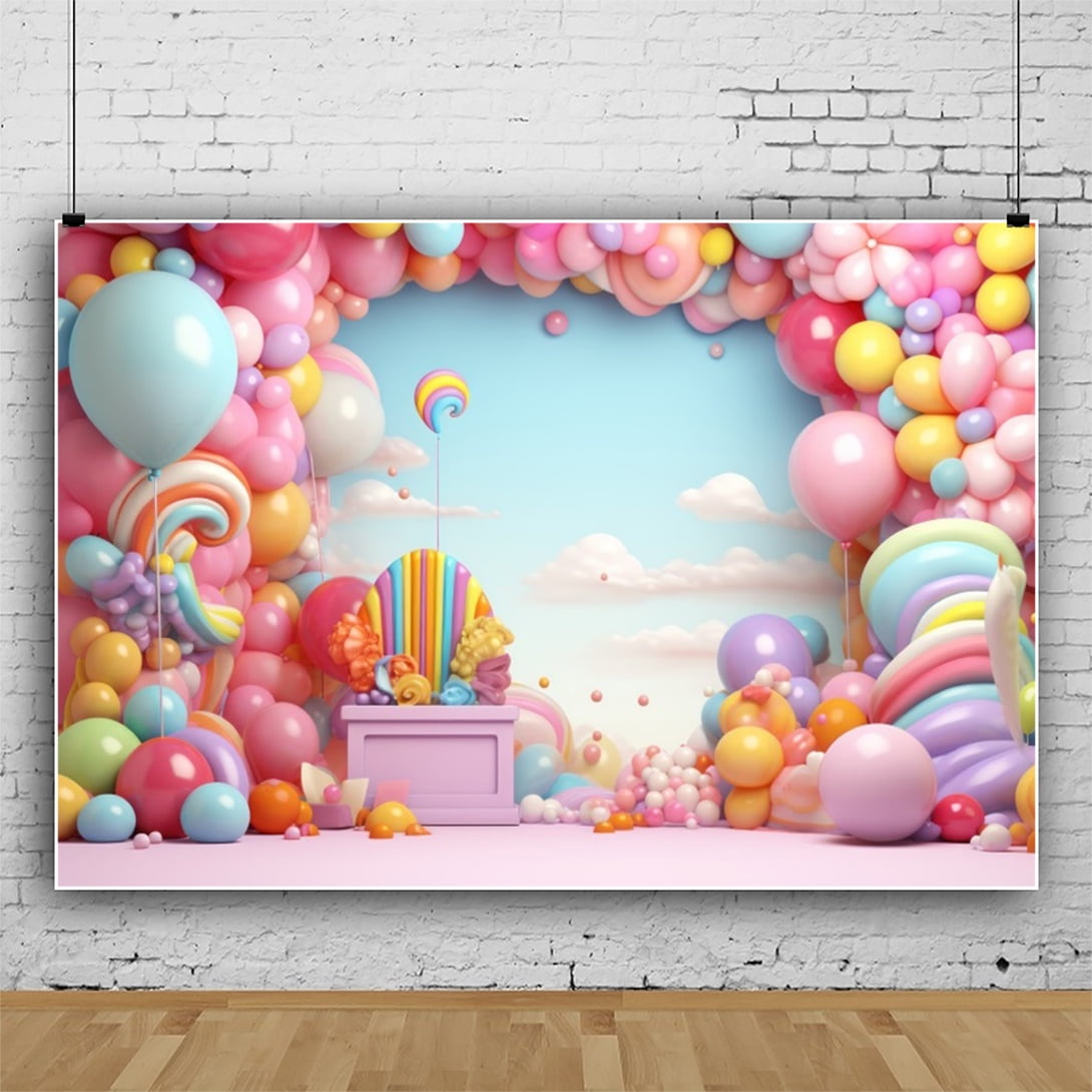 SUNOLIFE Candyland Backdrop Banner Rainbow Ballon Background for Kids ...