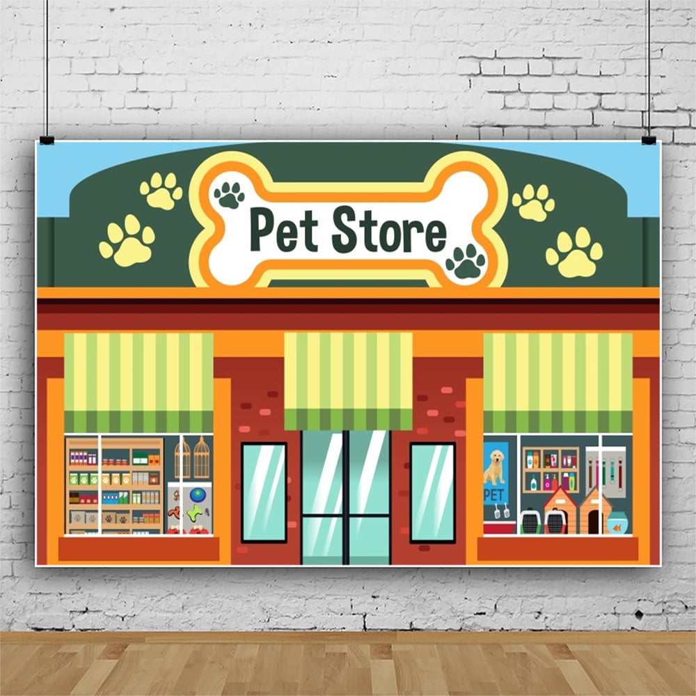 SUNOLIFE Cartoon Pet Shop Backdrop Pet Store Background for Pets ...