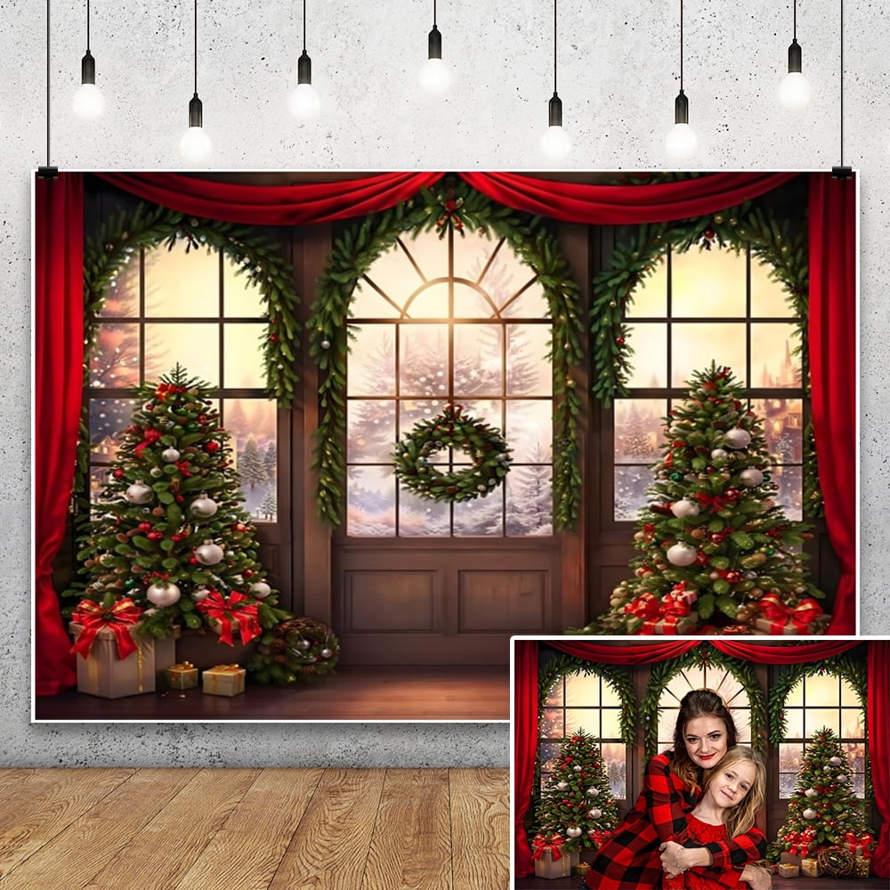 SUNOLIFE Christmas Backdrop Banner Winter Snow Scene Xmas Tree Photo ...