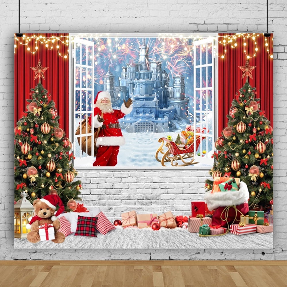 SUNOLIFE Christmas Backdrop Banner Xmas Santa Claus Winter Photo ...