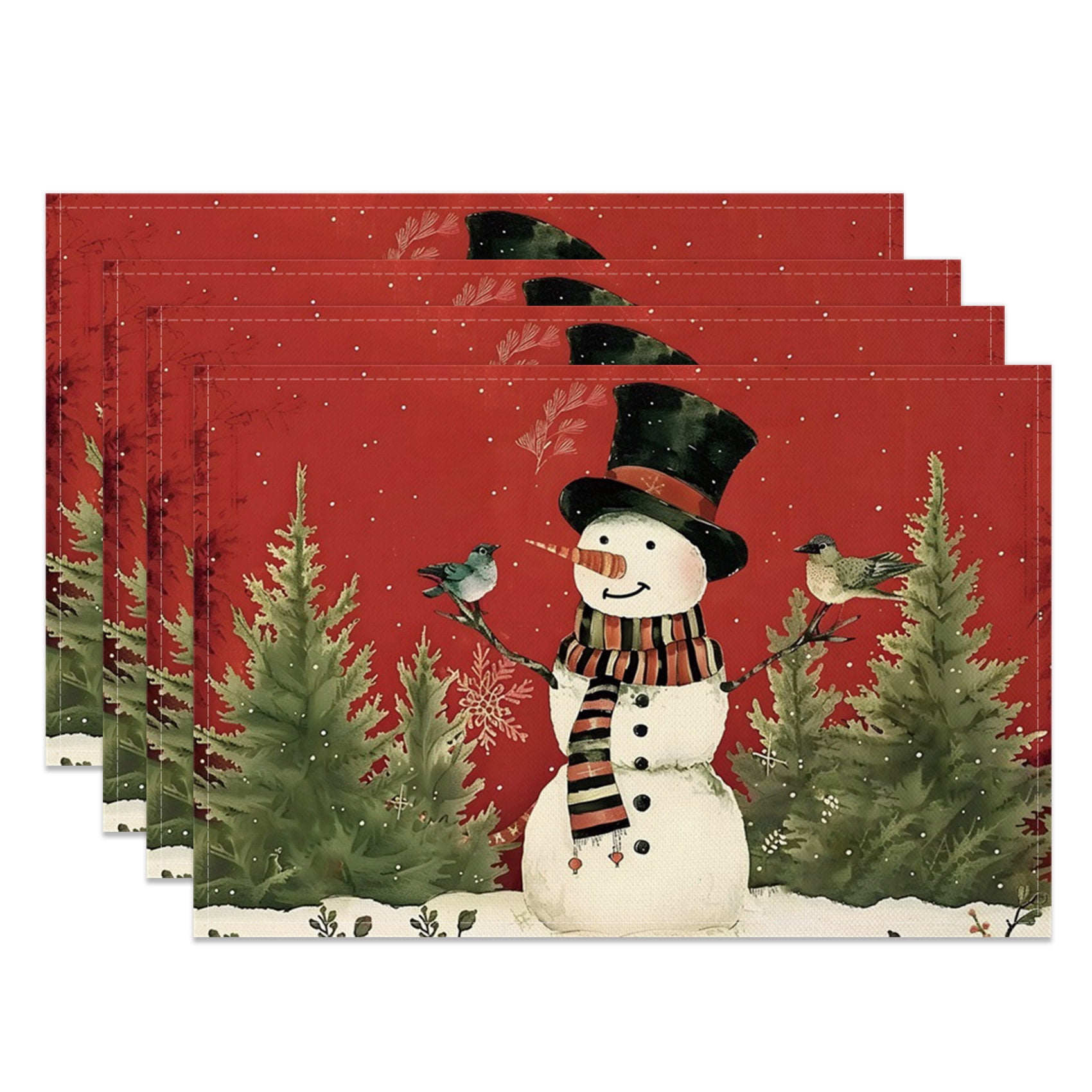 SUNOLIFE Christmas Snowman Placemats Set of 4,Red Winter Snow Table ...
