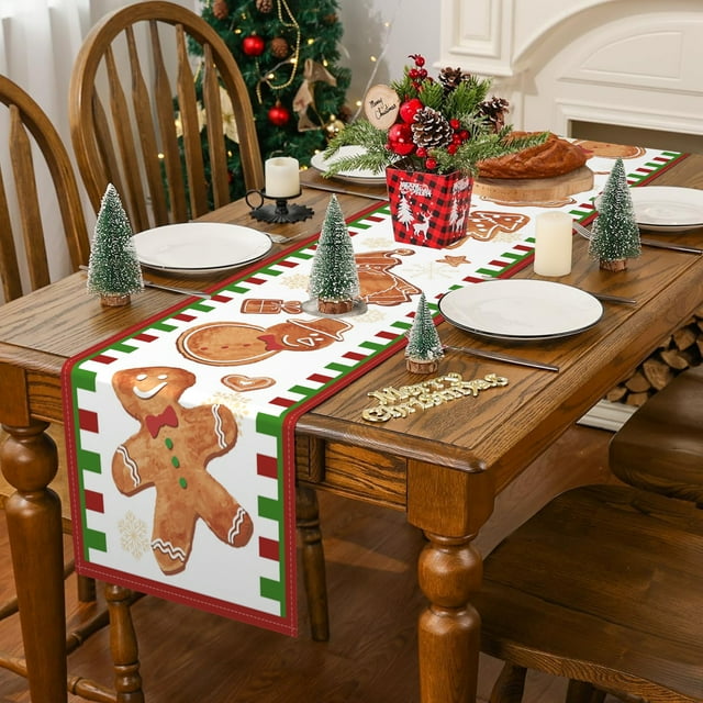 SUNOLIFE Christmas Table Runner Xmas Gingerbread Kitchen Dining Table ...