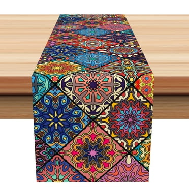 SUNOLIFE Navy Blue Bohemian Table Runner Indian Boho Table Runner for ...